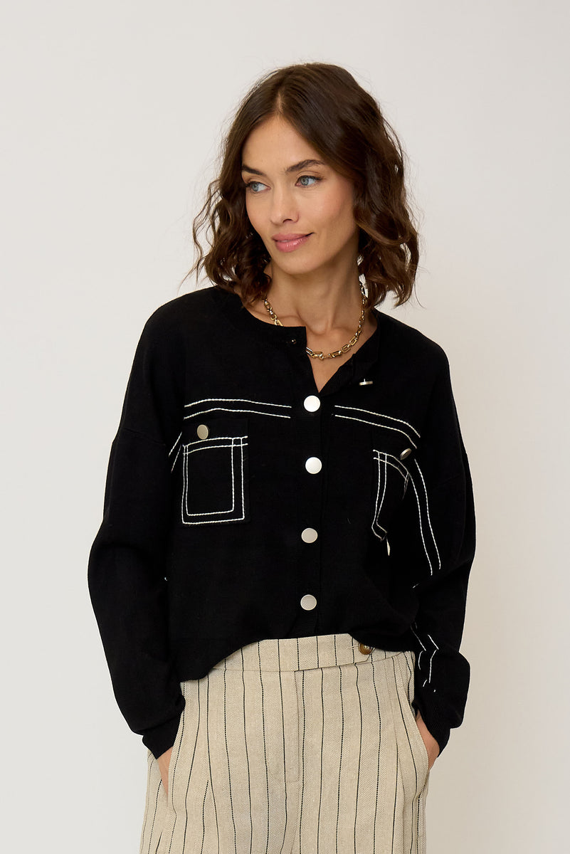 OLIVE OVERSIZED TOPSTITCH CARDIGAN – ENAZ